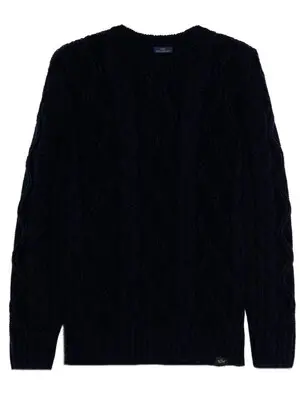 Paul & Shark Crew Neck Cable Knit Wool Sweater - Blue