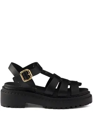 Prada Leather Flatform Sandals - Black