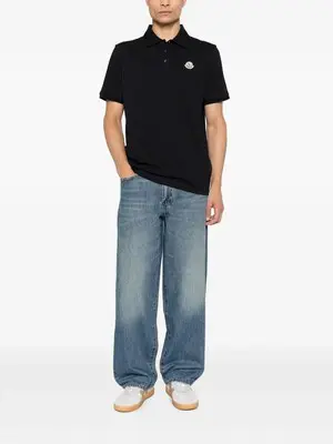 Moncler Piqué Cotton Polo With Logo Patch - Blue