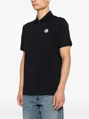 Moncler Piqué Cotton Polo With Logo Patch - Blue
