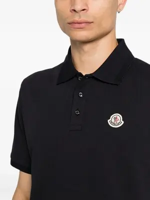 Moncler Piqué Cotton Polo With Logo Patch - Blue
