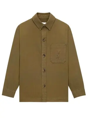 Saint Laurent Cassandre Overshirt In Cotton And Linen Gabardine - Green