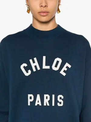 Chloé Mock-neck Cotton Fleece Logo Sweater - Blue