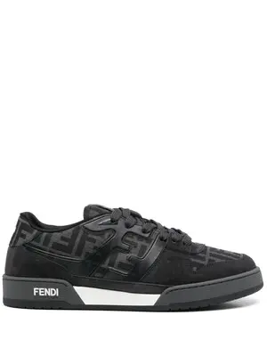 Fendi Ff Jacquard And Suede Lace-up Sneakers - Grey