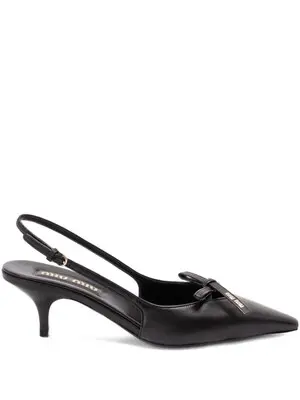 Miu Miu Leather Slingback Pumps With Bow - Black