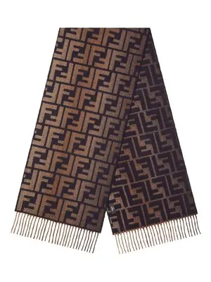 Fendi Jacquard Ff Wool And Cashmere Scarf With Gradient Effect - Brown