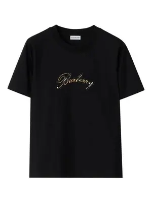Burberry Cotton T-shirt With Cursive Check Logo - Black