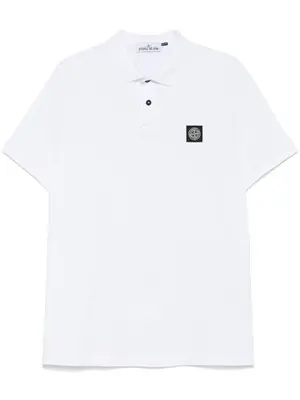 Stone Island Slim Fit Stretch Cotton Piqué Polo Shirt - White