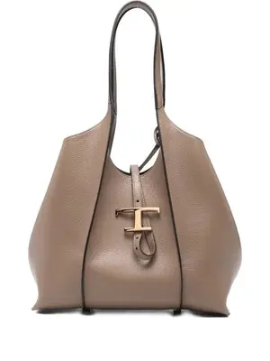 TOD`S T Timeless Small Leather Shopping Bag - Nude & Neutrals