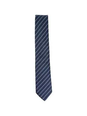 Giorgio Armani Pure Silk Tie With Diagonal Jacquard Stripes - Blue