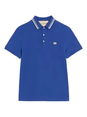 Valentino Garavani Cotton Piqué Polo With Vlogo Patch - Blue