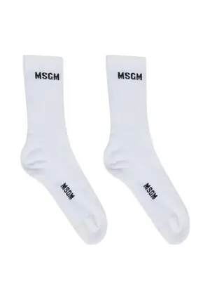 MSGM Jacquard Logo Socks - White