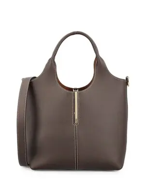 TOD`S Mini Leather Shopping Bag With Metal Bar - Brown