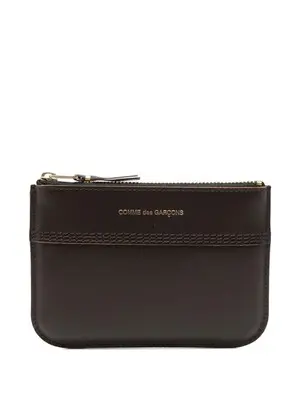 Comme Des Garçons Triple Stitch Coin Purse With Zip - Brown