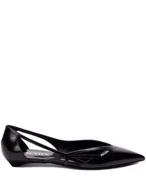 Prada Brushed Leather Cut-out Ballerinas - Black