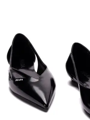 Prada Brushed Leather Cut-out Ballerinas - Black