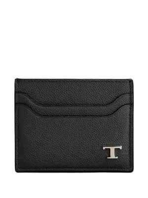 TOD'S Leather Cardholder With Grain And T Timeless Metal Logo - Black