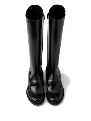 Prada High Moccasin Style Boots - Black