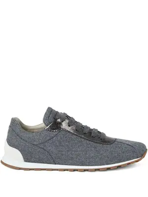 Brunello Cucinelli Brunello Cucinelli Virgin Wool Flannel And Lamé Calfskin Runners Grey