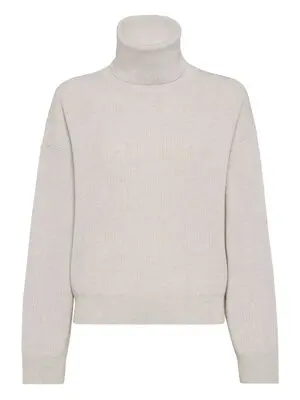 Brunello Cucinelli High Neck Ribbed Sweater