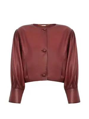 Chloé Cropped Collarless Nappa Leather Jacket - Brown