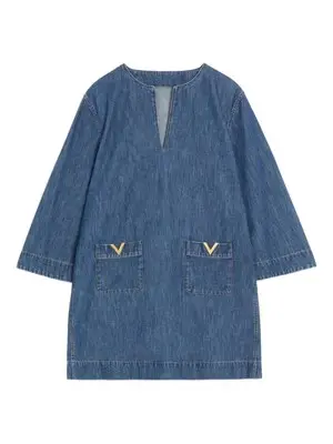 Valentino Garavani Denim Mini Dress With V-neck - Blue