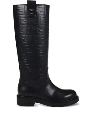 Fendi High Boots With Embossed Ff Pattern - Black