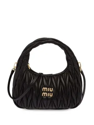 Miu Miu Wander Matelassé Nappa Leather Small Hobo Bag - Black