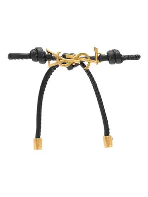 Saint Laurent Cassandre Leather Cord Bracelet - Black