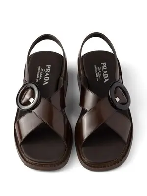 Prada Brushed Leather Crisscross Band Sandals - Brown