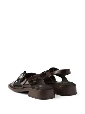 Prada Brushed Leather Crisscross Band Sandals - Brown