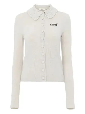 Chloé Wool Cardigan With Crochet Collar - Grey