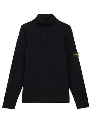 Stone Island High Neck Ribbed Wool Pullover - Black