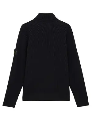 Stone Island High Neck Ribbed Wool Pullover - Black