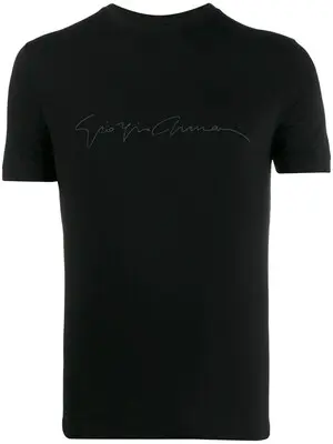 Giorgio Armani Stretch Viscose T-shirt With Signature Logo - Black