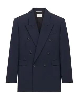 Saint Laurent Wool Double-breasted Jacket - Blue