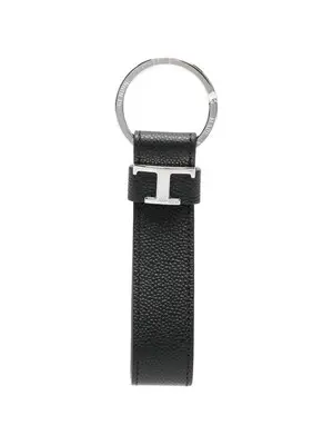 TOD`S Leather Keychain With T Timeless Logo - Black