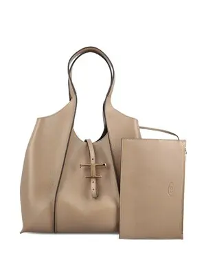 TOD`S T Timeless Medium Leather Shopping Bag - Nude & Neutrals