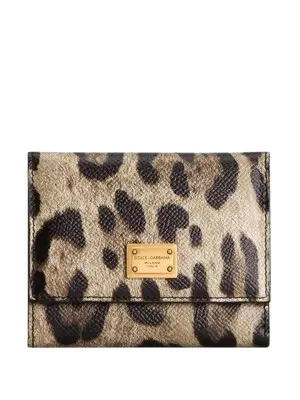 Dolce & Gabbana Leather Dauphine Button Wallet With Leopard Print - Brown