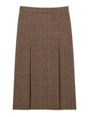 Saint Laurent Midi Skirt In Prince Of Wales Wool And Cashmere - Brown
