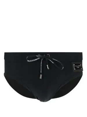 Dolce & Gabbana Swimsuit Slip With Logo Tag - Black