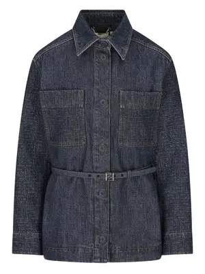 Fendi Quilted Ff Motif Denim Shirt Jacket - Blue