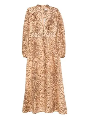 Zimmermann Cascadian Plunge Midi Dress - Brown