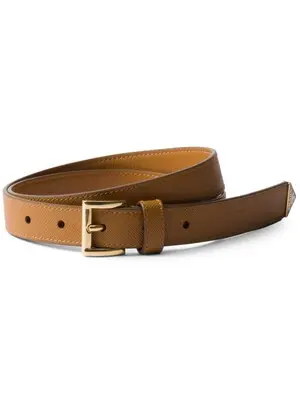 Prada Saffiano Leather Belt With Enameled Triangle Logo Brown