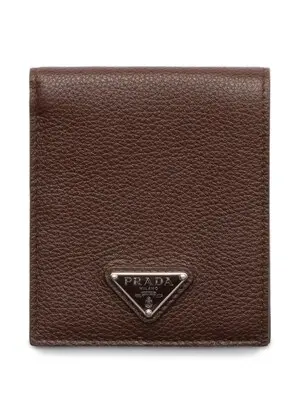 Prada Hammered Leather Bi-fold Wallet - Brown