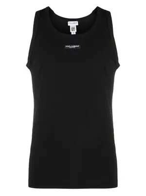 Dolce & Gabbana Stretch Cotton Tank Top With Logo - Black