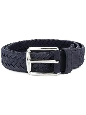TOD`S Woven Suede Belt With Branded Metal Buckle - Blue