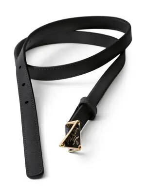 Prada Saffiano Leather Belt With Gold Metal Buckle - Black