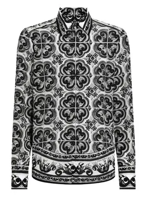 Dolce & Gabbana Silk Shirt With Maiolica Print - Black