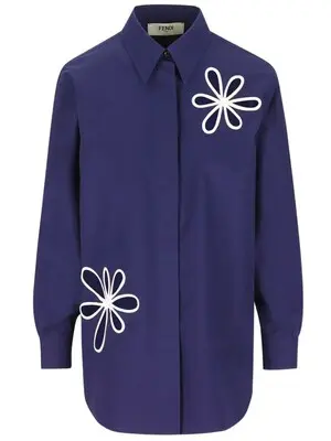Fendi Popeline Shirt With Flower Appliques - Blue